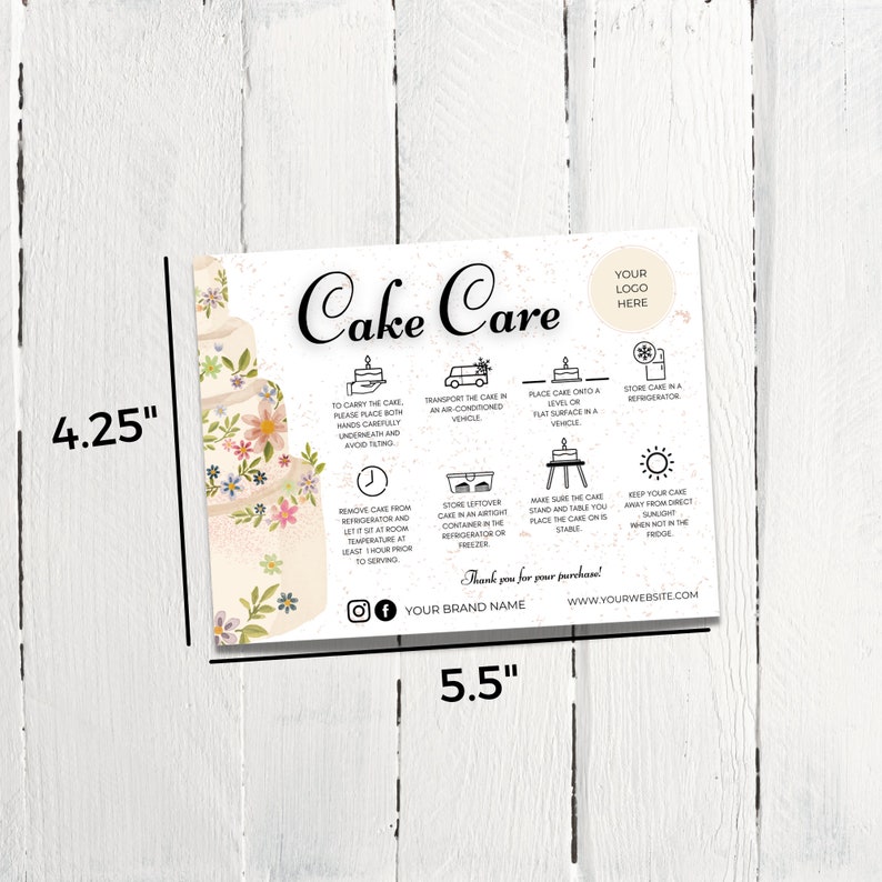 Cake Care Card Care Instructions Template Printable Cake - Etsy