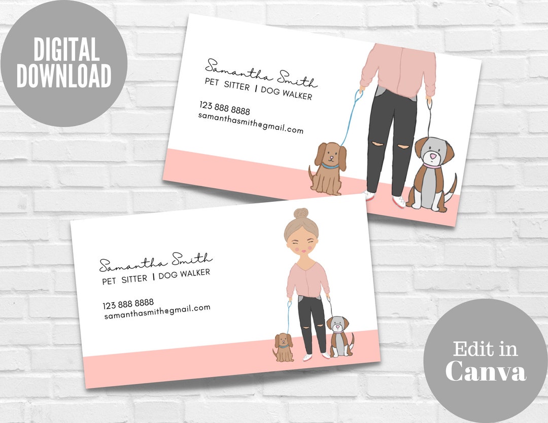Dog Walking Business Card Template, Dog Walker, Editable Minimalist Pet ...