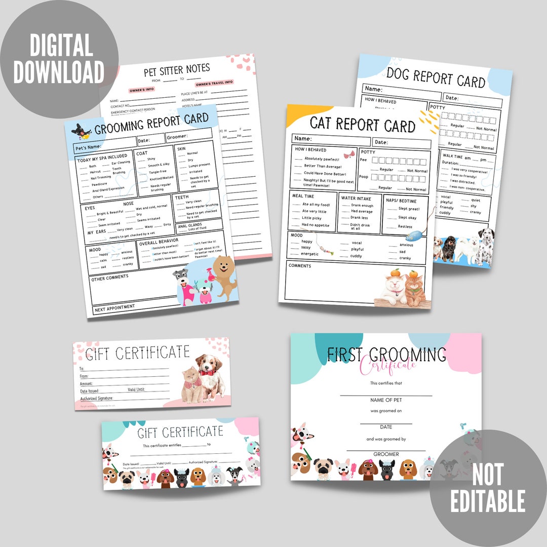 Dog Report Card, Pet Report Card, Pet Gift Certificate, Pet Business ...