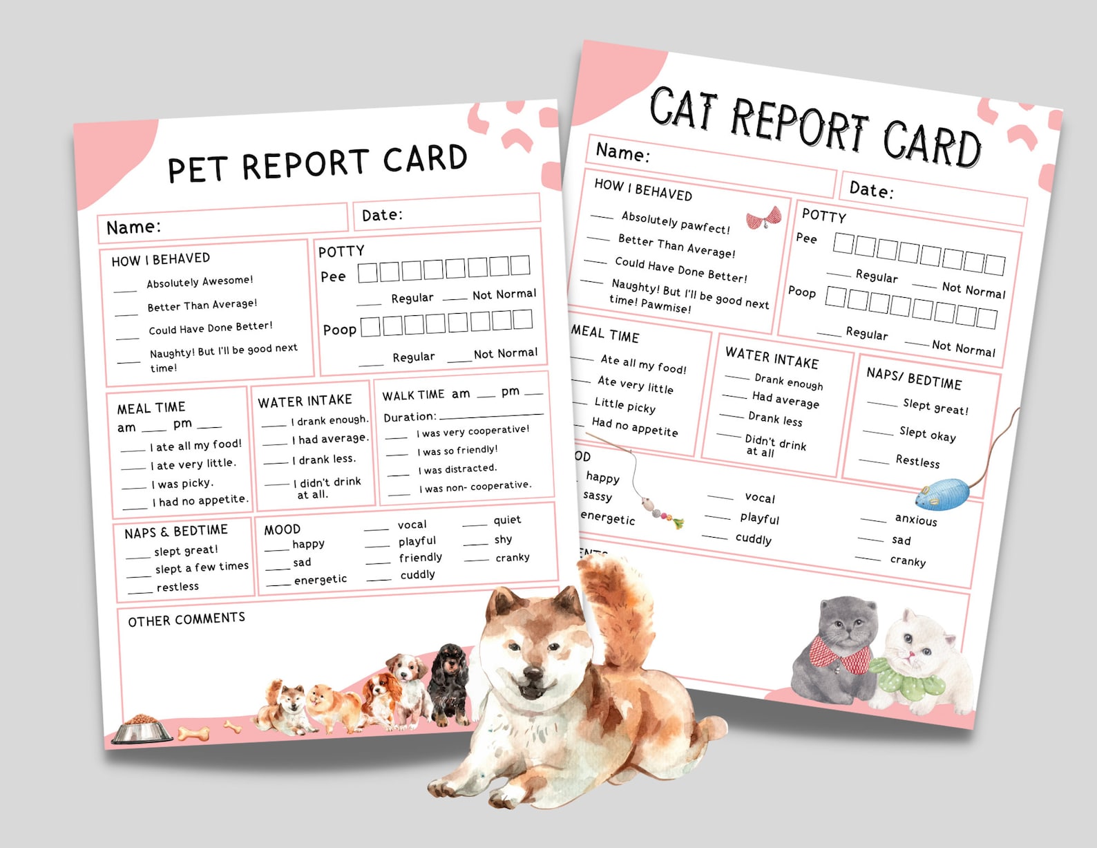 Grooming Report Card, Dog Grooming Report Form, Pet Spa Report Form ...