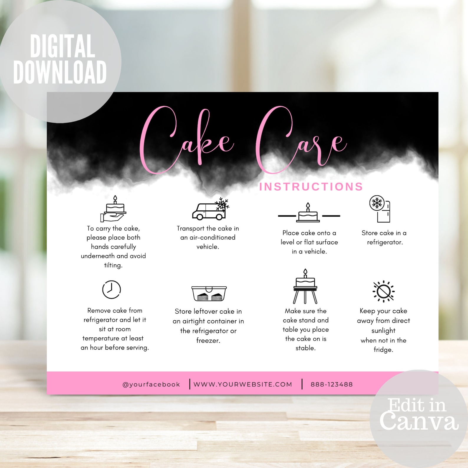 Cake Care Card, Care Instructions Template, Printable Cake Guide ...