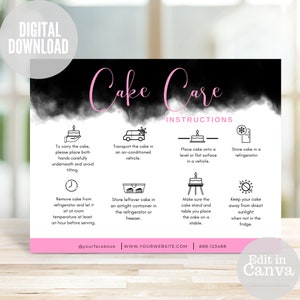 Cake Care Card, Care Instructions Template, Printable Cake Guide ...