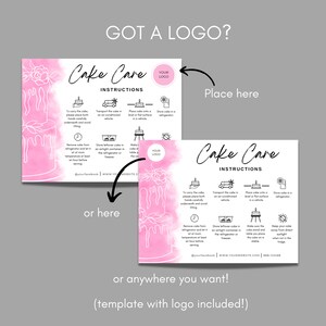 Cake Care Card, Care Instructions Template, Printable Cake Guide ...