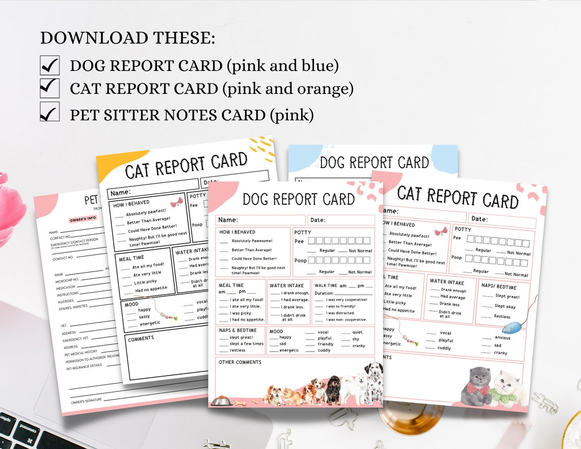 Pet Sitter Bundle, Dog Cat Report Card, Pet Business Notes (digital ...