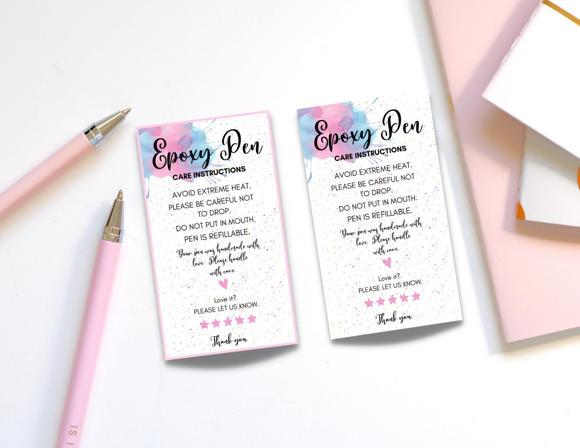 Epoxy Pen Care Instructions Card, Glitter Pen Care Card, Pen Display ...
