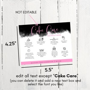 Cake Care Card, Care Instructions Template, Printable Cake Guide ...