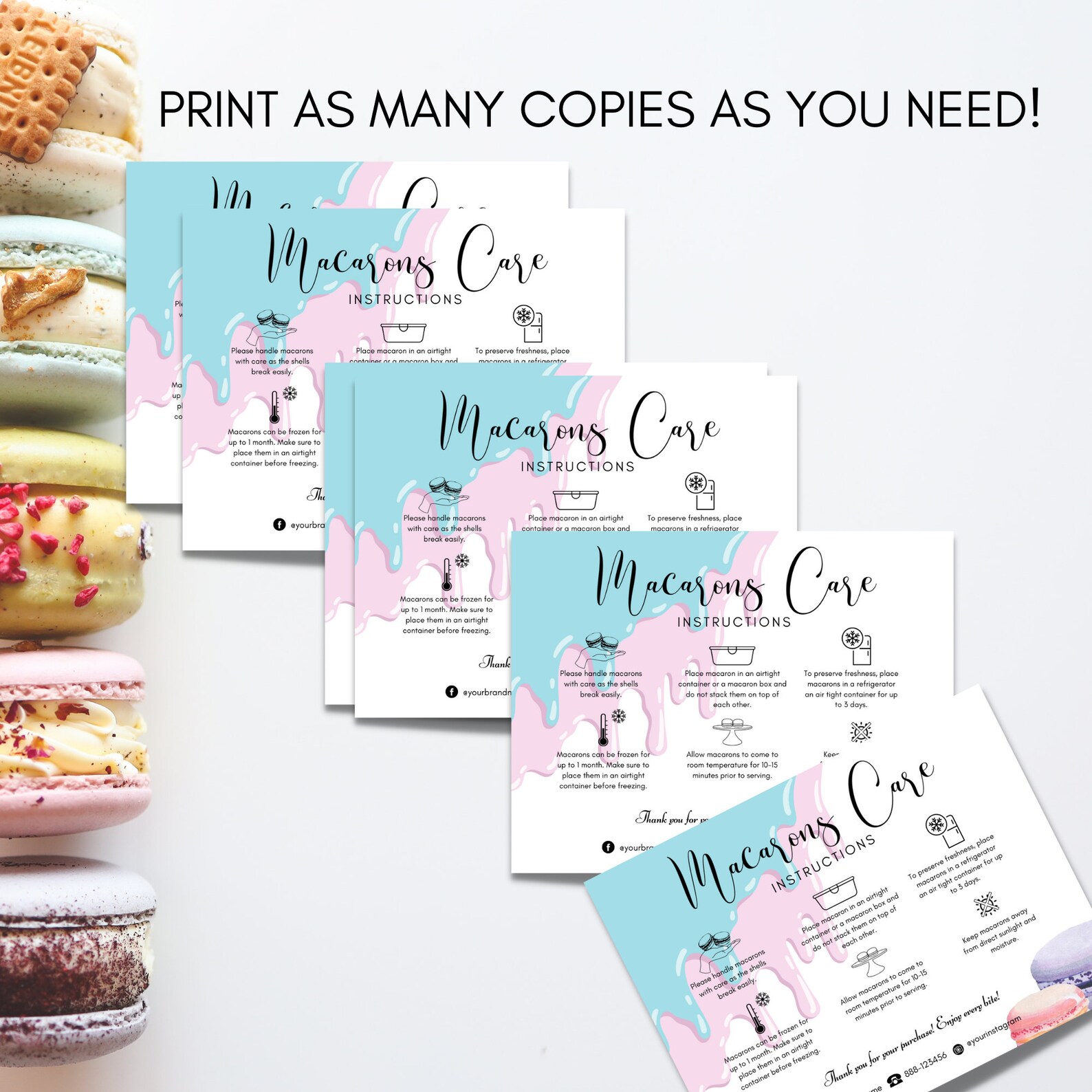Macaron Care Card, Care Instructions Template, Printable Macaron Guide ...