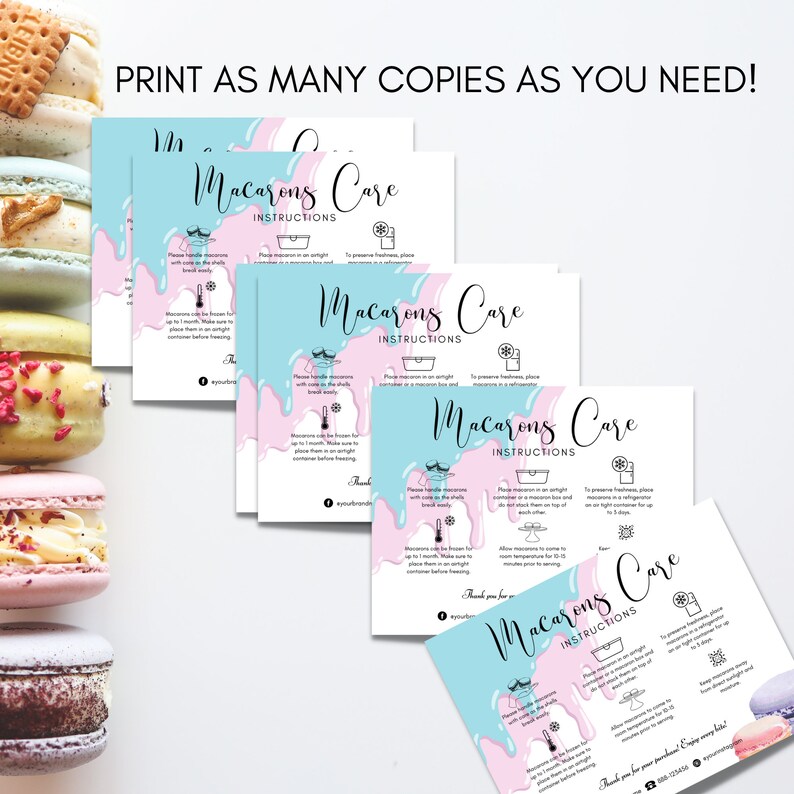 Macaron Care Card, Care Instructions Template, Printable Macaron Guide ...