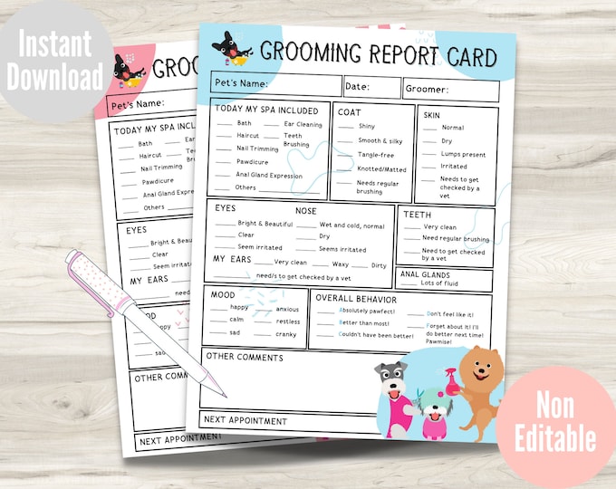 Editable Dog Grooming Report Card, Dog Groomer Report Card Template - Etsy