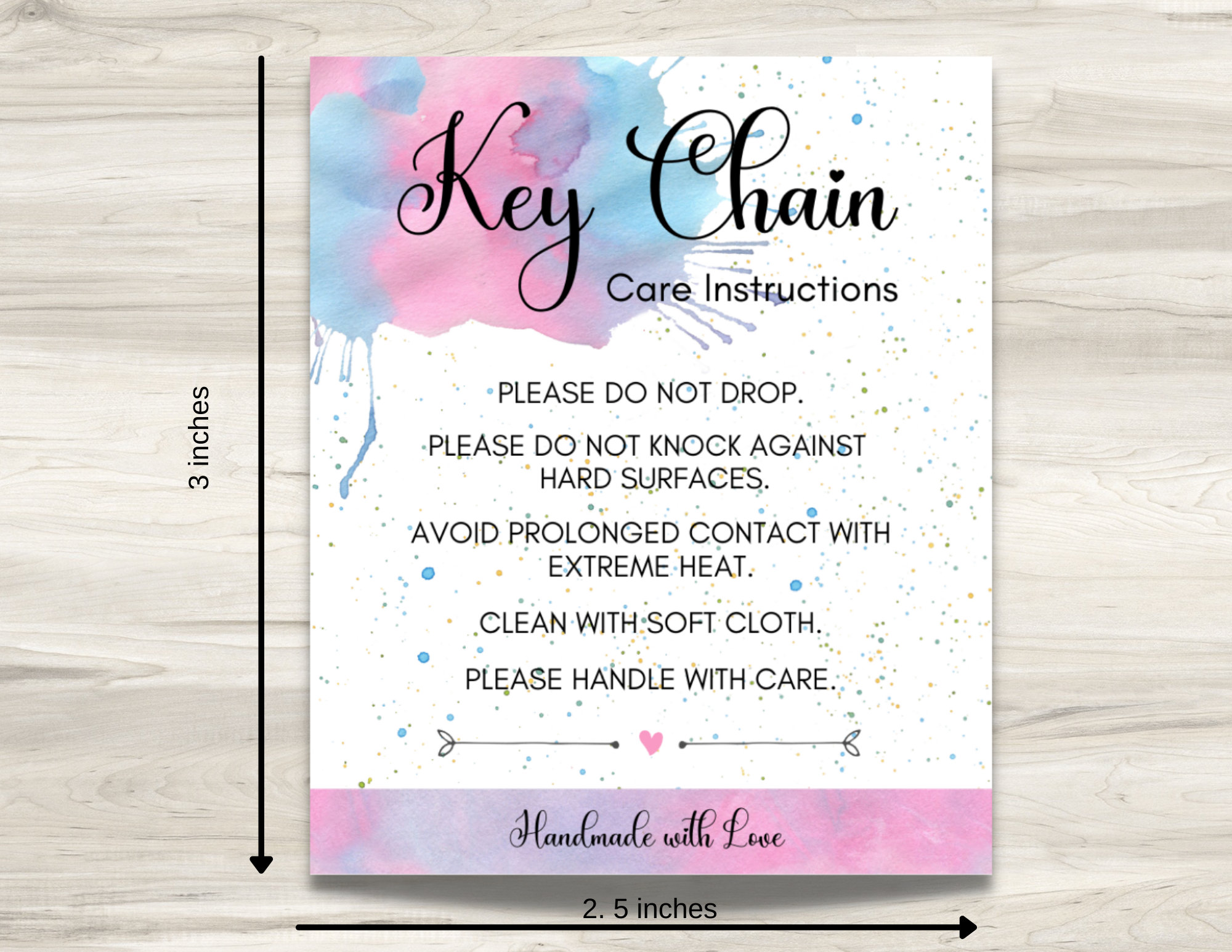 Key Chain Care Instructions Card Printable Resin Acrylic - Etsy
