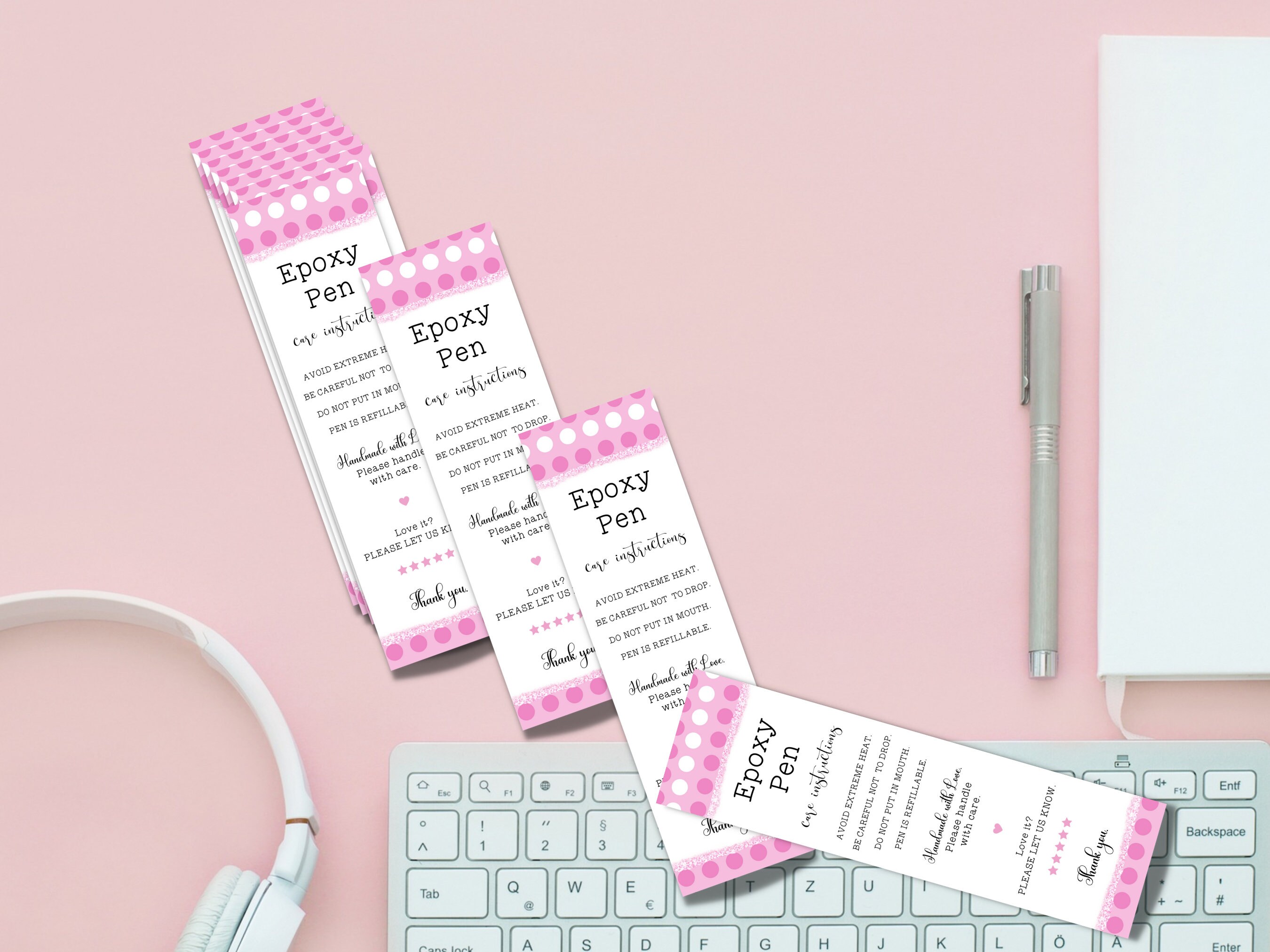 Epoxy Pen Care Cards, Printable Instructions Cards for Small Business ...