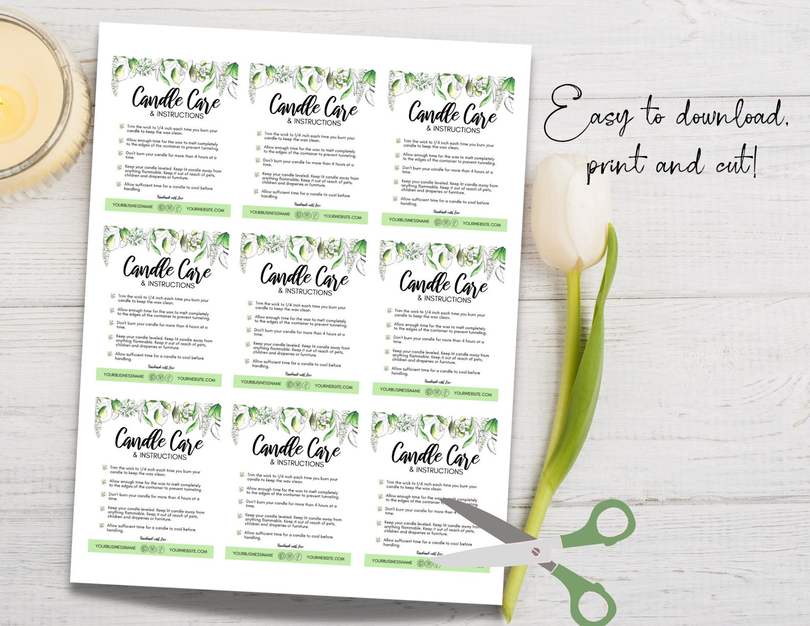 Candle Care Card Template Printable Candle Instruction Card - Etsy