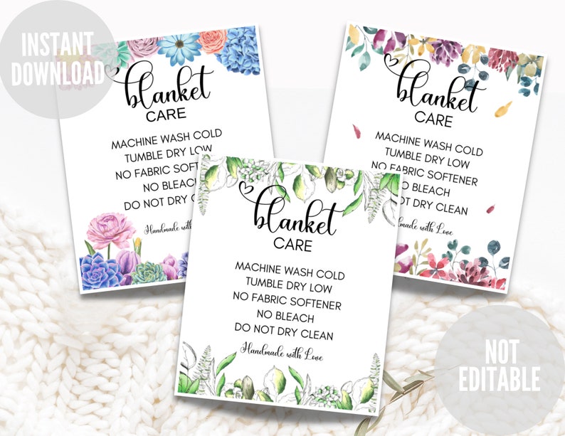 Blanket Care Card, Printable Instructions, Instant Download, Ready to ...