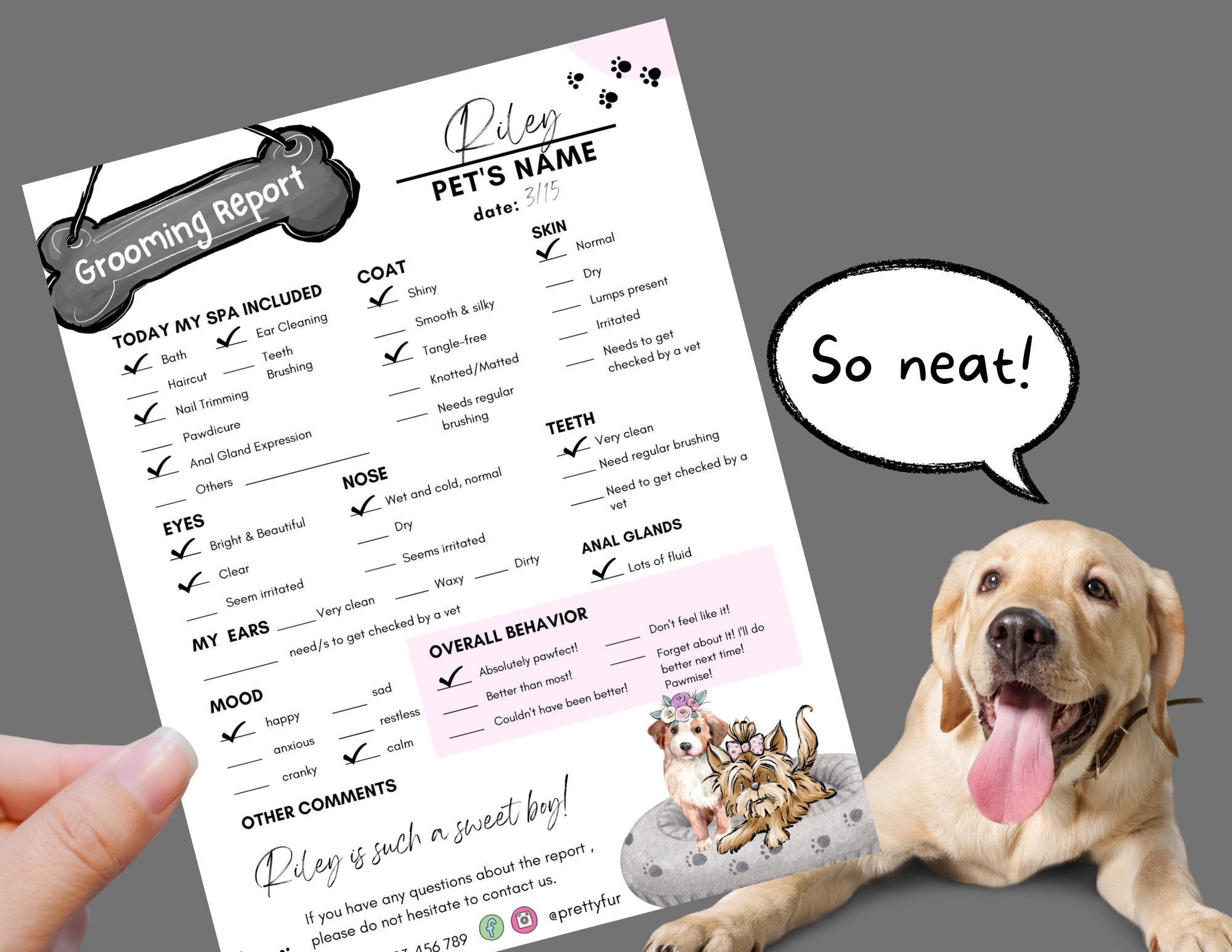 Dog Grooming Report Card Template: Pet Salon Form (digital Download ...
