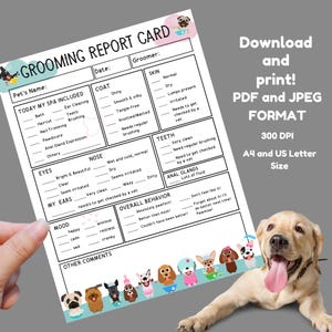 Grooming Report Card, Dog Grooming Report Form, Pet Spa Report Form ...