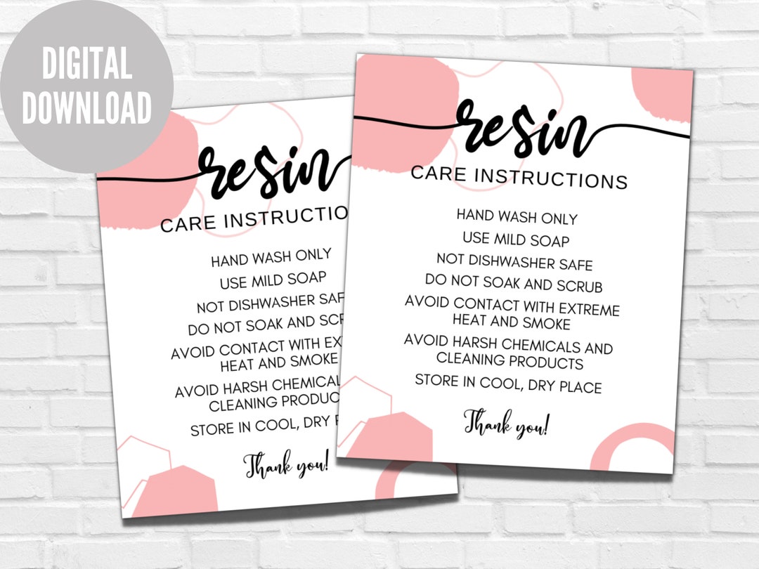 Resin Care Card, Care Instructions, Ready to Print, Digital Download ...
