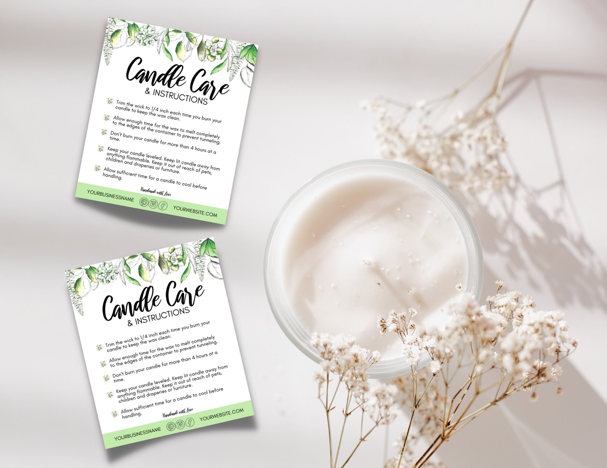 Candle Care Card Template Printable Candle Instruction Card - Etsy