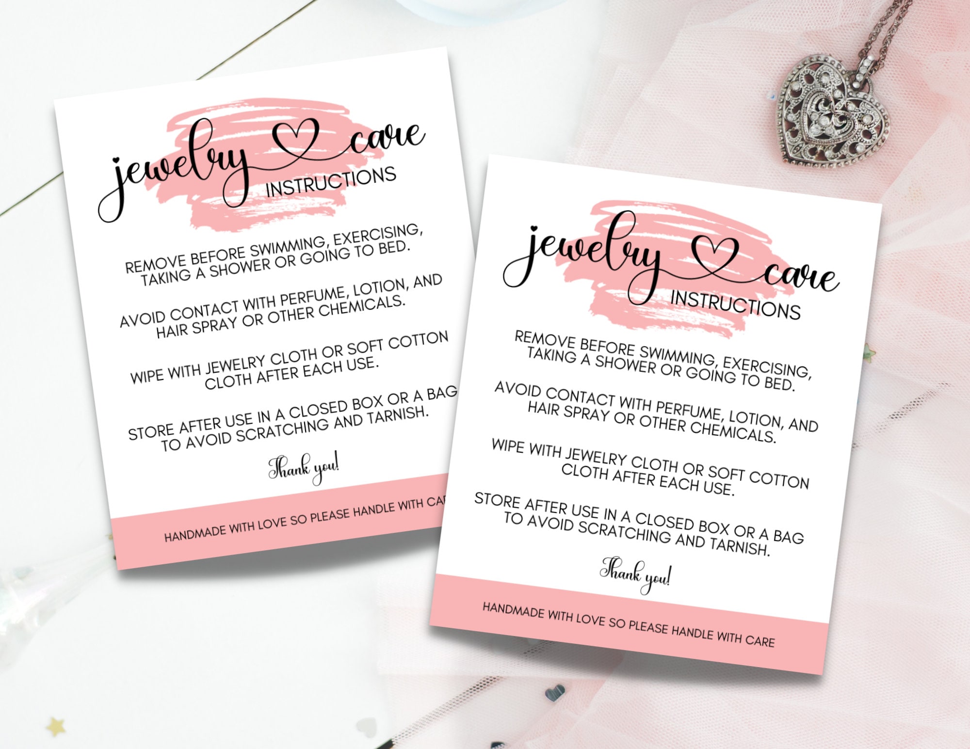 Jewelry Care Card Printable Instructions Card Small Business - Etsy