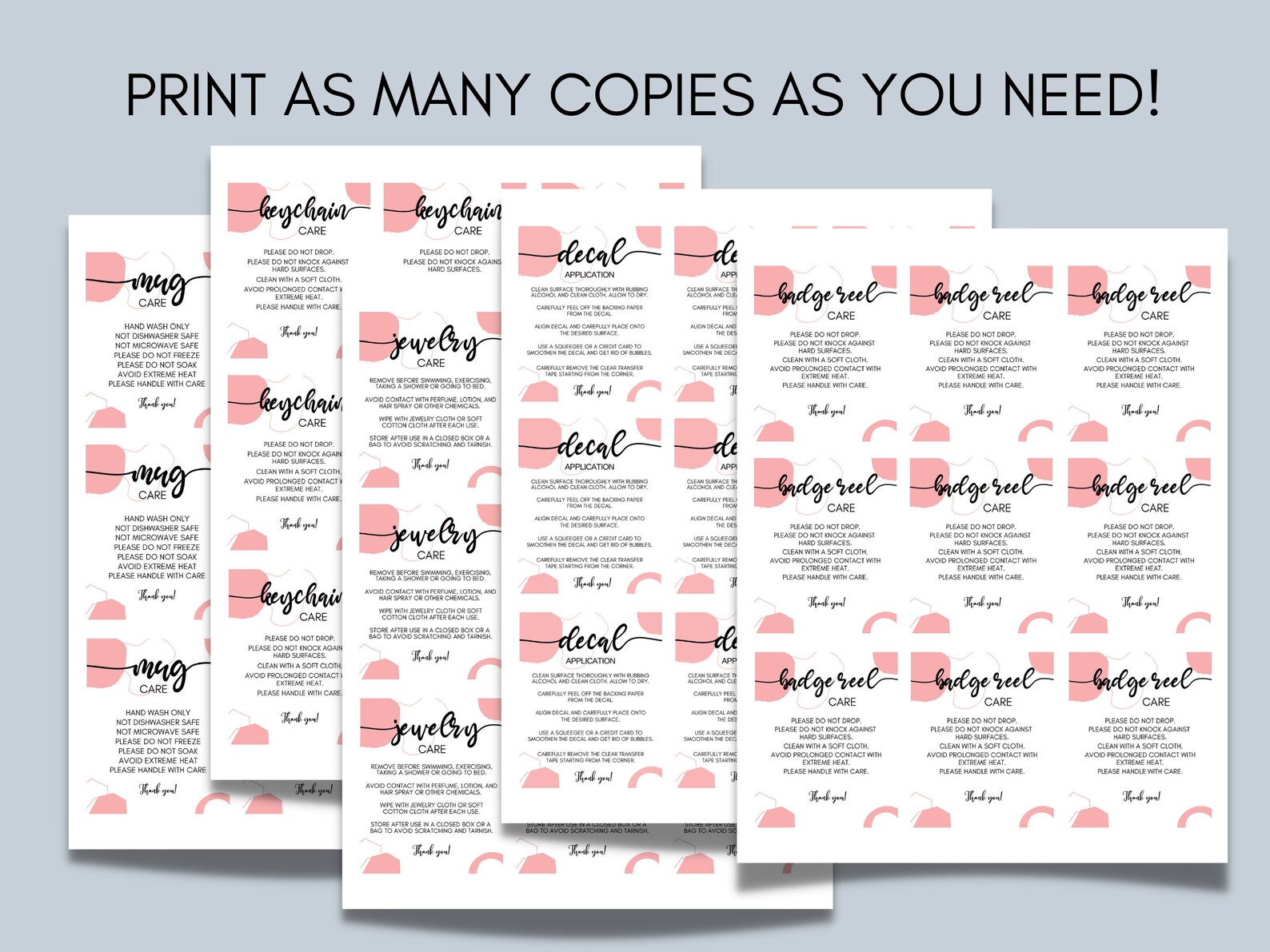 Care Card Bundle Printable Instructions Cards for Small - Etsy