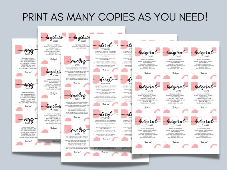 Printable Care Card Bundle: Small Business Instructions (PDF Download ...