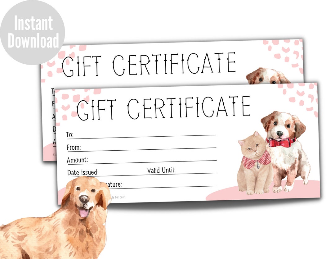 Dog Gift Certificate, Dog Grooming Certificate, Pet Gift Voucher, Pet ...