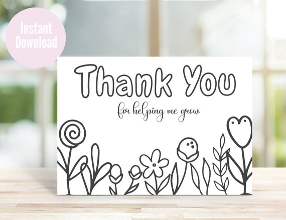 Thank You Teacher Coloring Card Teacher Gift Card Printable | Etsy