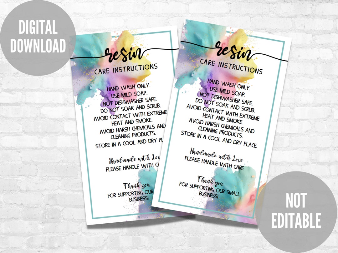 Resin Care Card: Small Business Instructions (digital Download) - Etsy