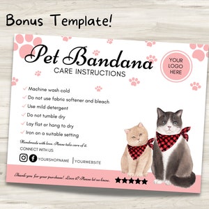 Pet Bandana Care Card Template: Editable Thank You Card (digital ...