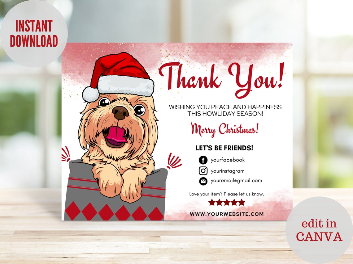 Pet Christmas Thank You Card: Dog Business Template (digital Download ...