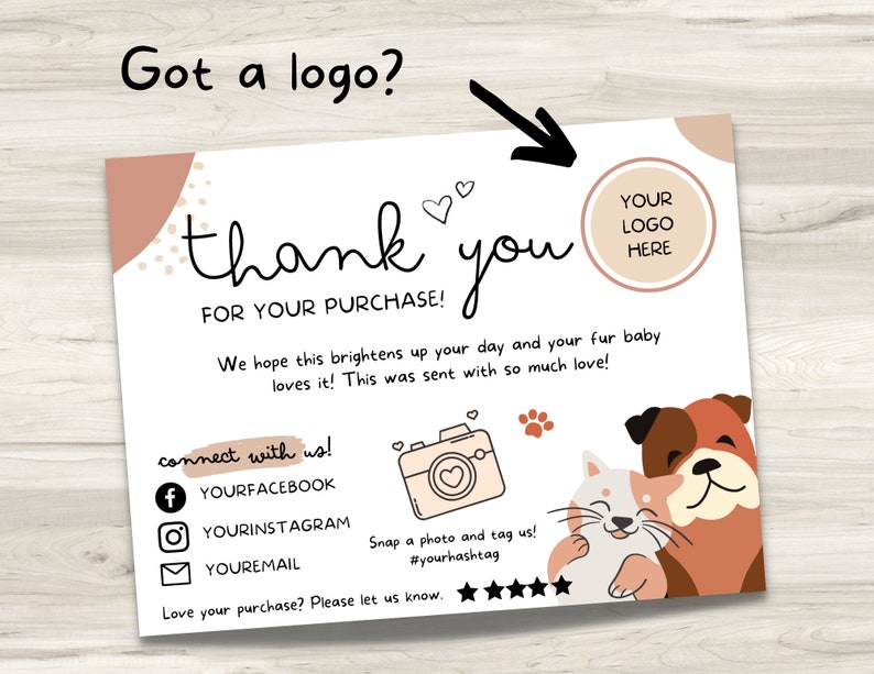 Pet Thank You Card Template: Dog & Cat Business Card (instant Download ...
