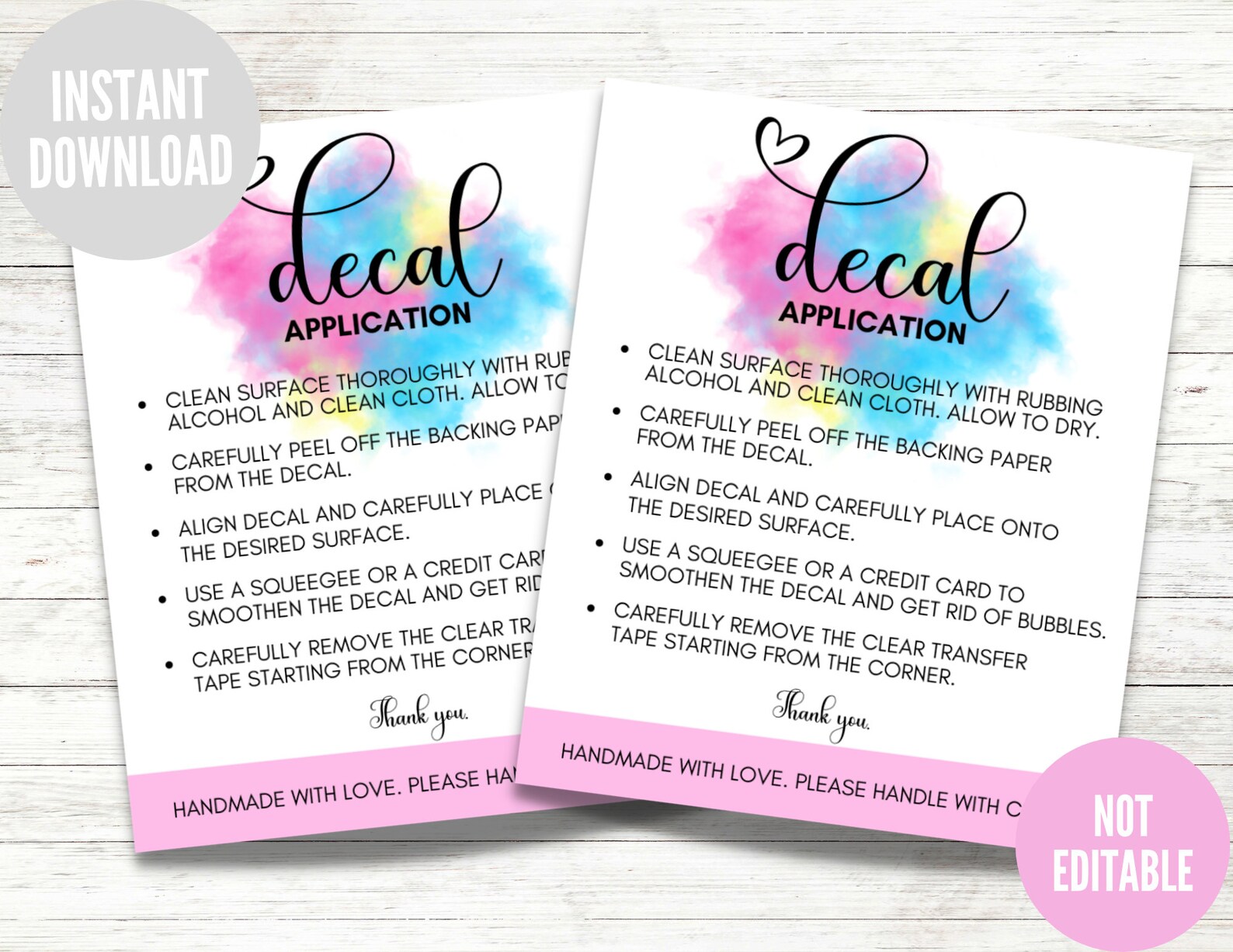 Decal Application Instructions Card How to Apply Vinyl Decal - Etsy