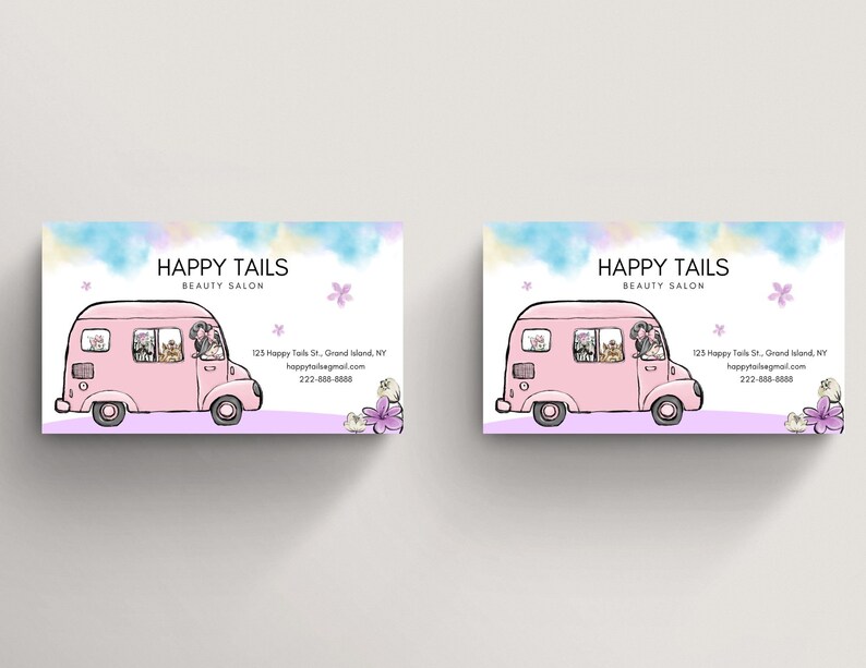 Pet Grooming Business Card: Watercolor Dog Salon Design (canva Template ...