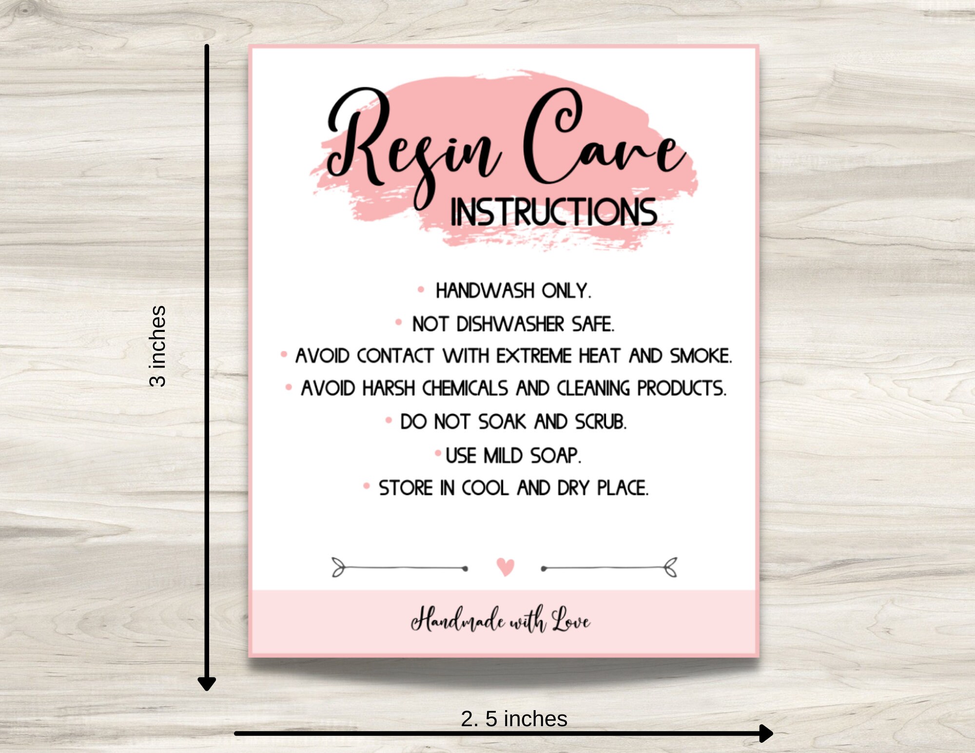 Ready to Print Resin Care Card, Instant Download, Small Business Care ...