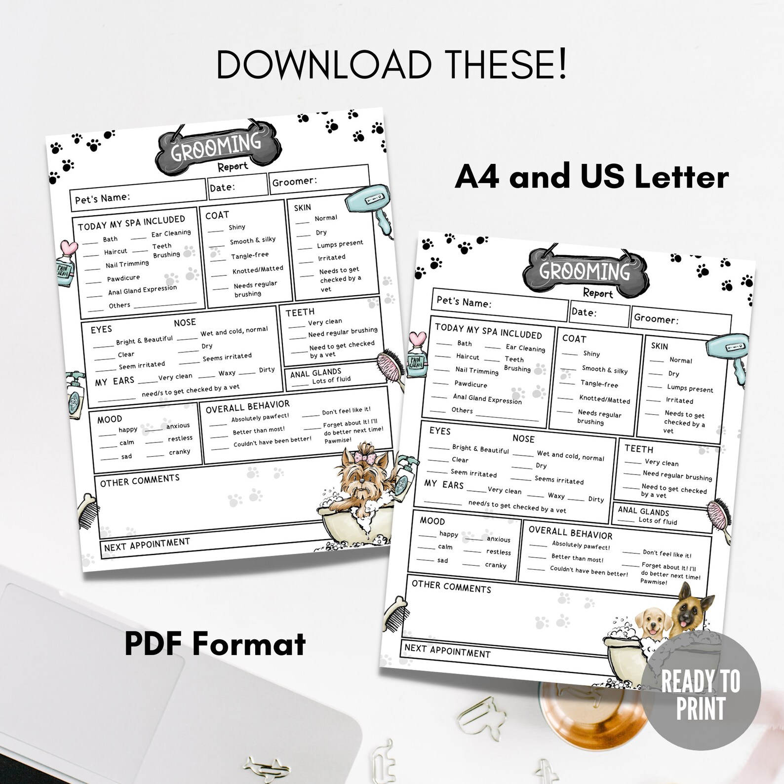 Dog Grooming Report Card: Pet Spa Form (digital Download) - Etsy