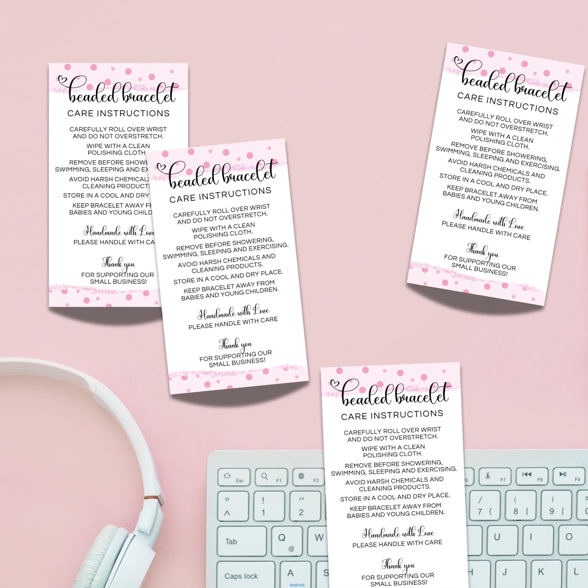 Beaded Bracelet Care Card: Printable Small Business Instructions ...