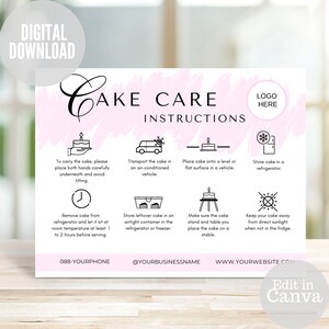Cake Care Card, Care Instructions Template, Printable Cake Guide ...