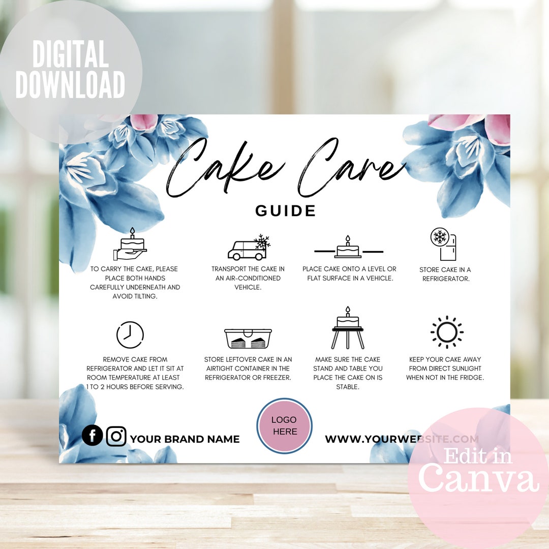 Cake Care Card, Care Instructions Template, Printable Cake Guide ...