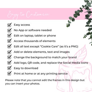 Cookie Care Card, Care Instructions Template, Printable Cookie Guide ...