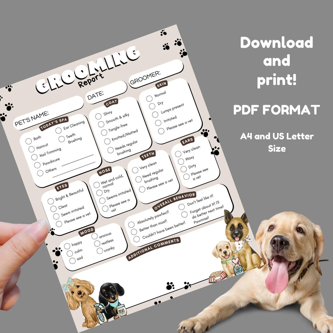 Dog Grooming Report Card: Pet Spa Form (printable PDF) - Etsy