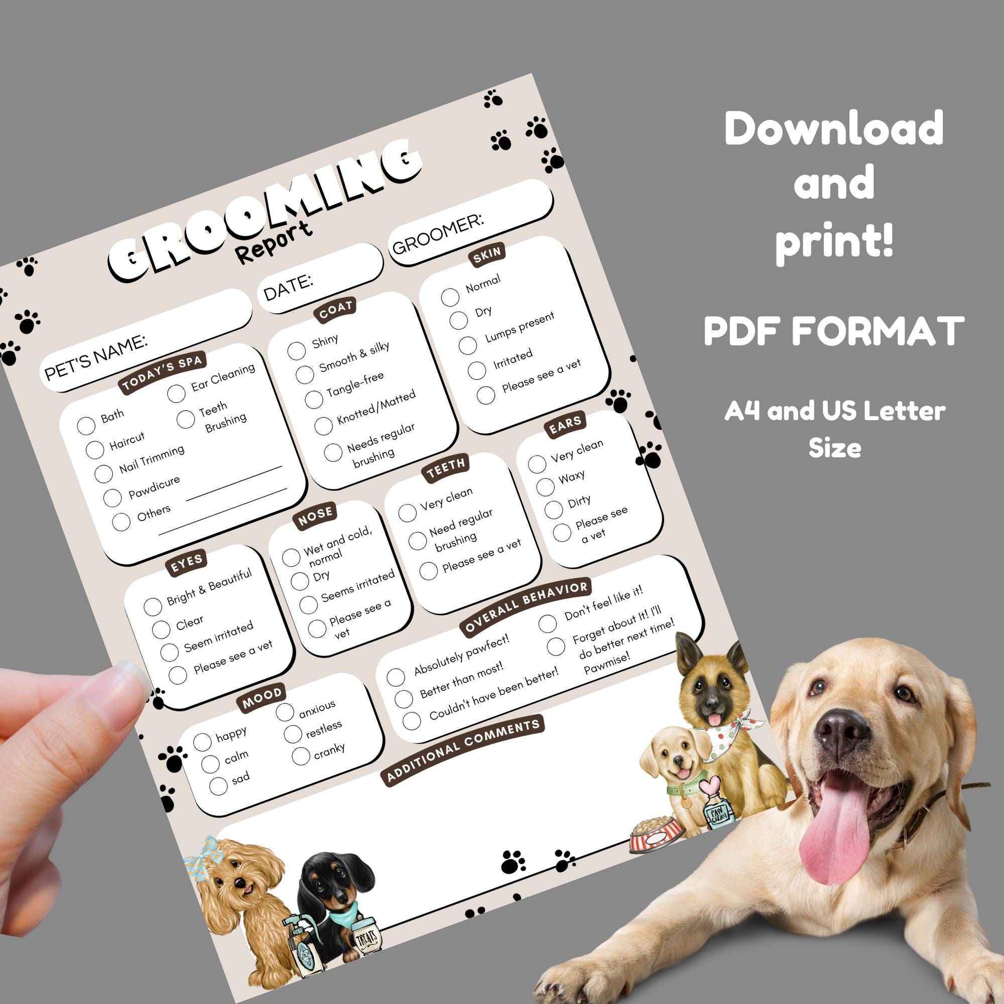 Dog Grooming Report Card: Pet Spa Form (printable PDF) - Etsy