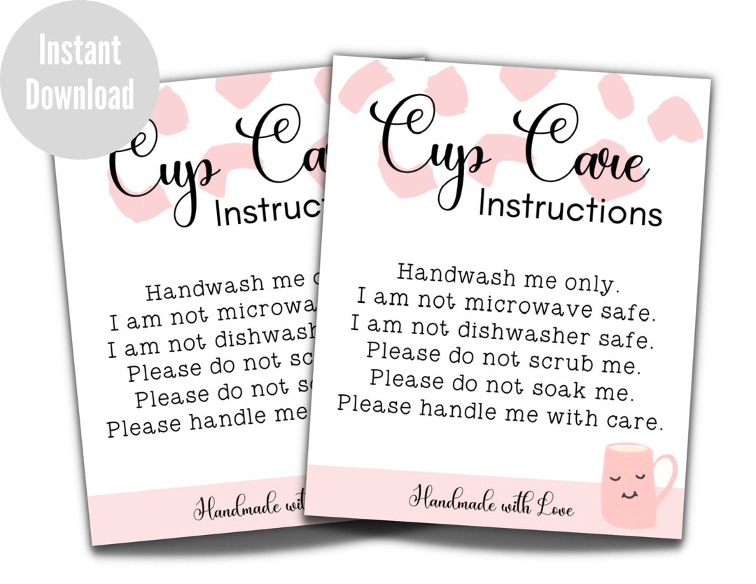 Tumbler Cup Care Card, Printable Mug Care Card, Ready to Print Washing ...