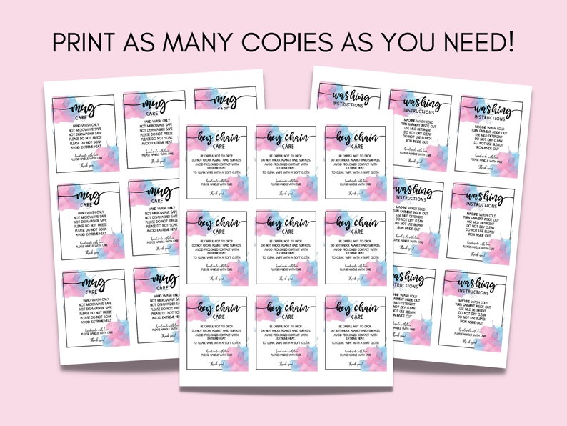 Care Card Bundle Printable Care Instructions for Small - Etsy