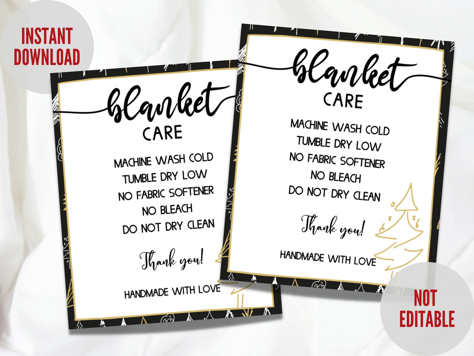 Blanket Care Card, Printable Instructions, Instant Download, Ready to ...