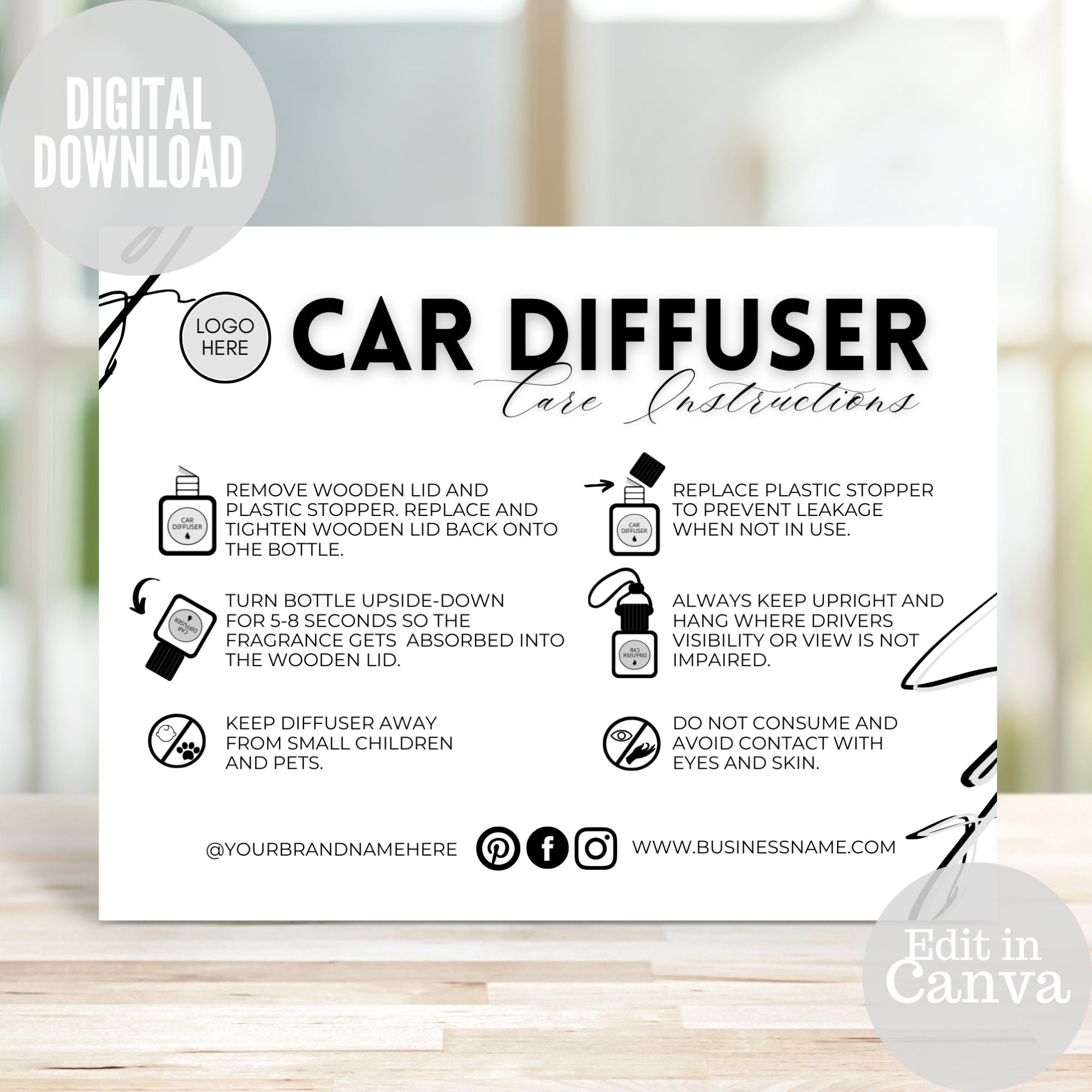 Car Diffuser Care Card, Small Business Care Instructions, Scent Care ...