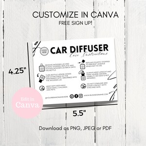 Car Diffuser Care Card, Small Business Care Instructions, Scent Care ...