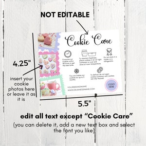 Cookie Care Card, Care Instructions Template, Printable Cookie Guide ...