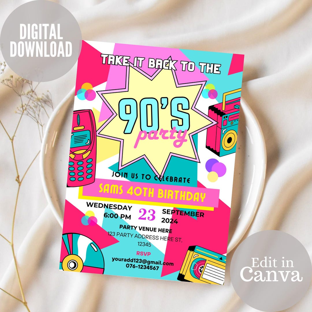 90s Party Invitation Template: Retro Theme (digital Download) - Etsy