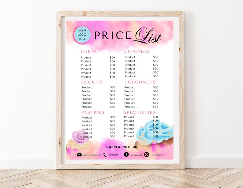 Bakery Price List Template, Bakery Menu, Editable Cake Price List ...