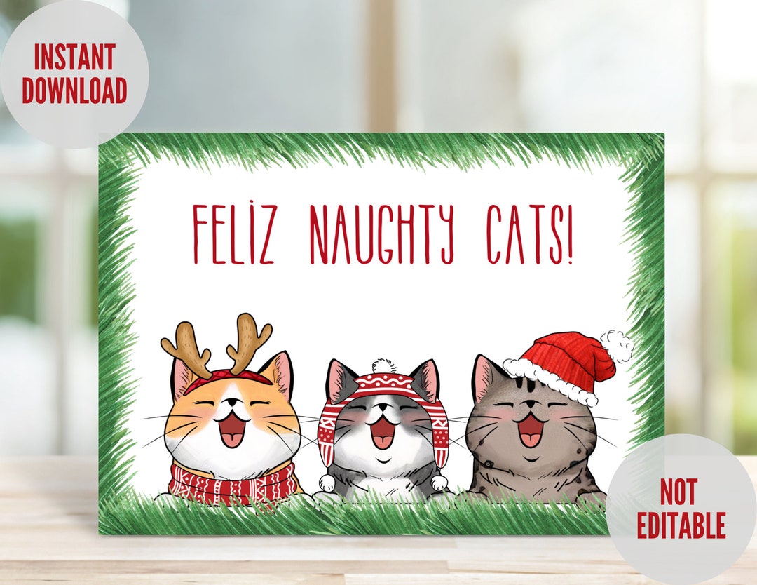 Cat Christmas Card, Pet Christmas Card Printable, Instant Download ...