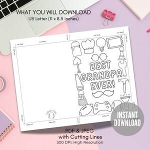 Father's Day Coloring Card, Gift for Dad, Instant Download, Grandpa Day ...